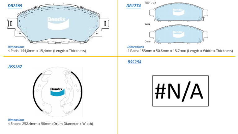 Brake Pad and Shoe Dimensions Guide | PDF