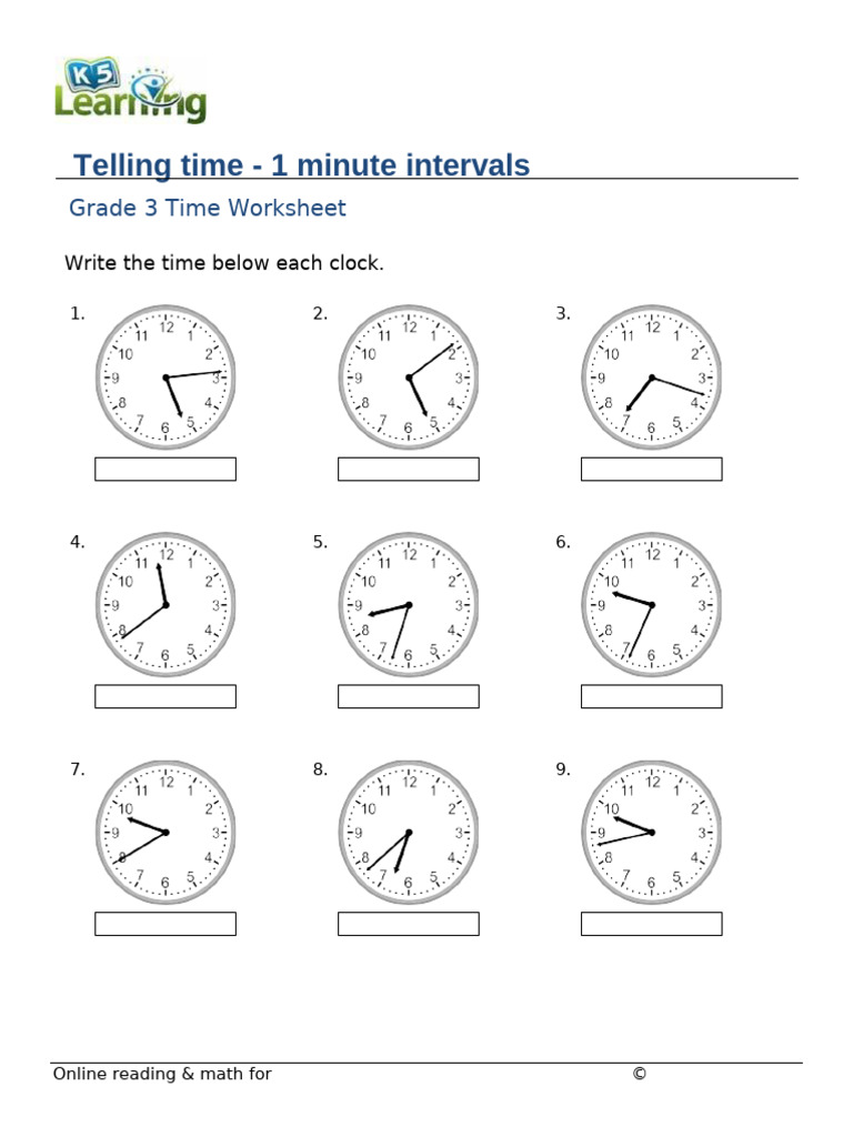 Grade 3 Telling Time 1 Minute Intervals e | PDF