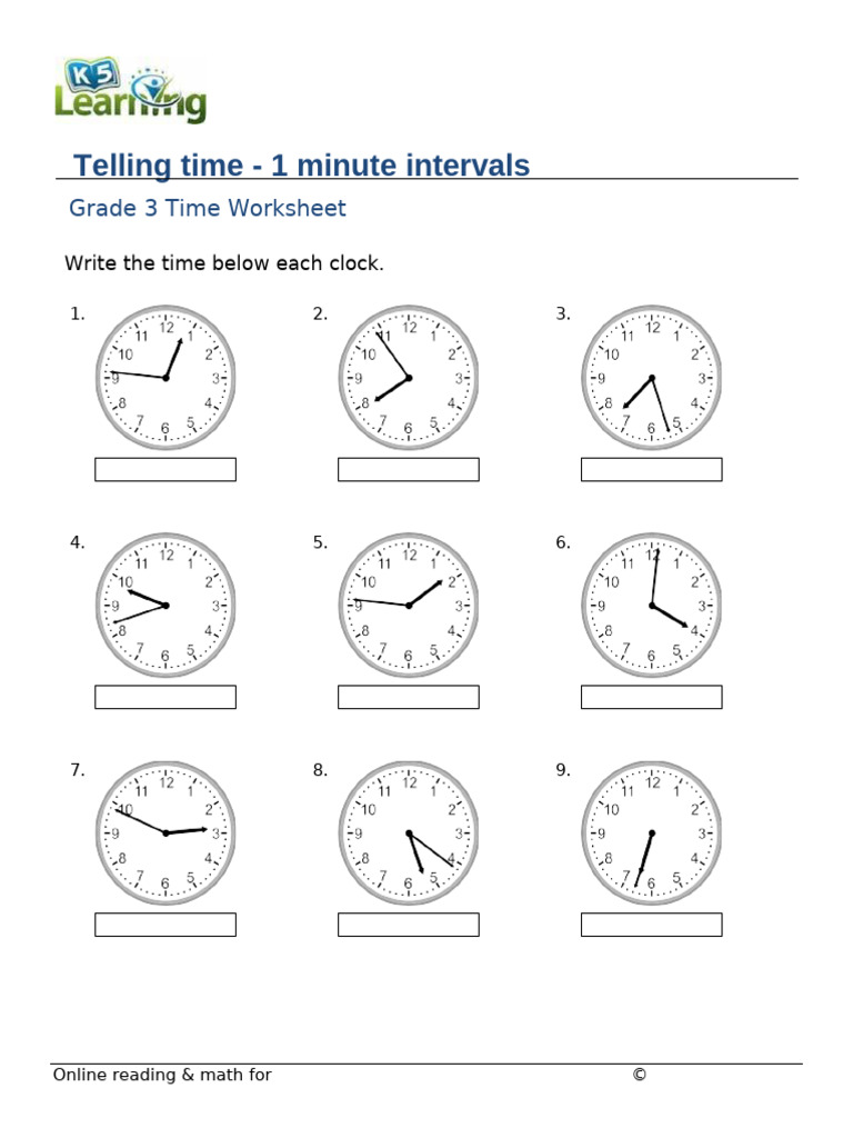 Grade 3 Telling Time 1 Minute Intervals C | PDF