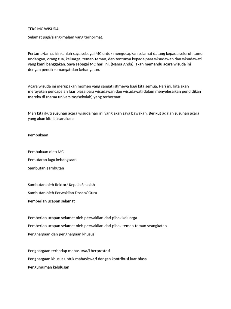 Teks MC Wisuda | PDF
