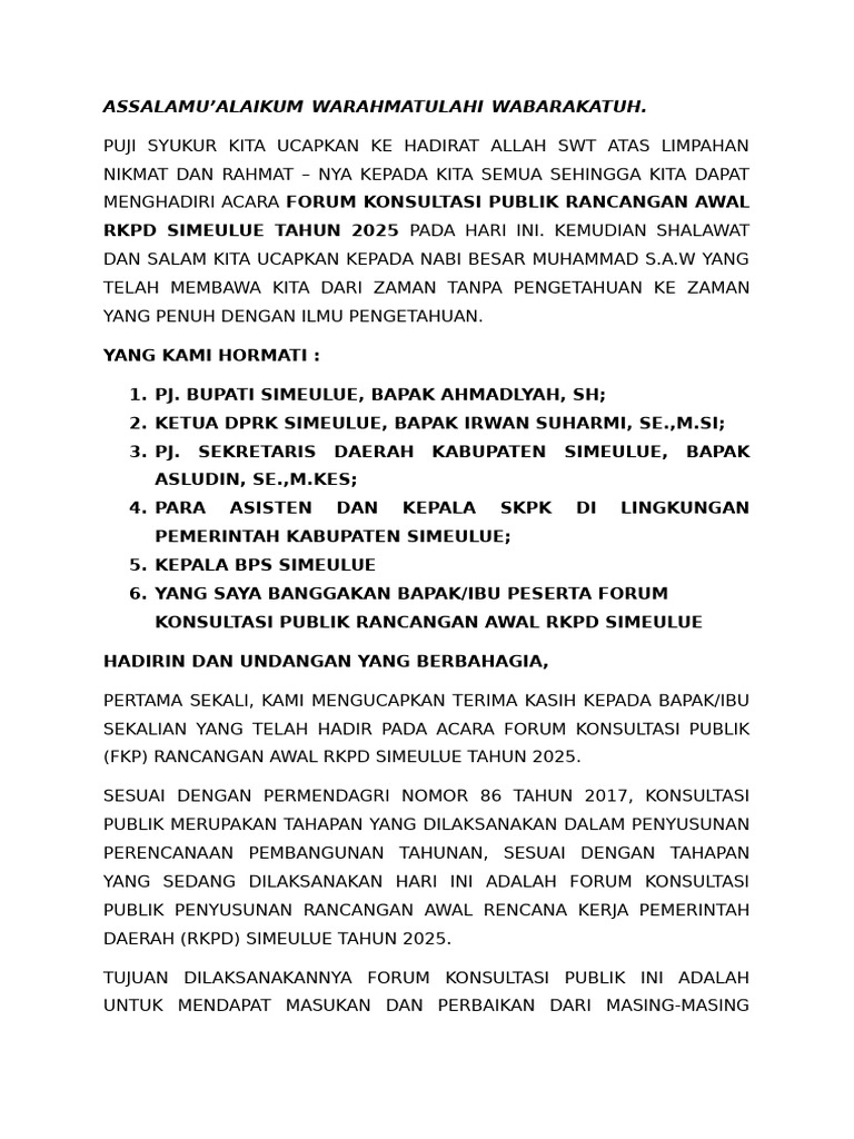 Laporan Kepala Bappeda FKP RKPD 2025 | PDF