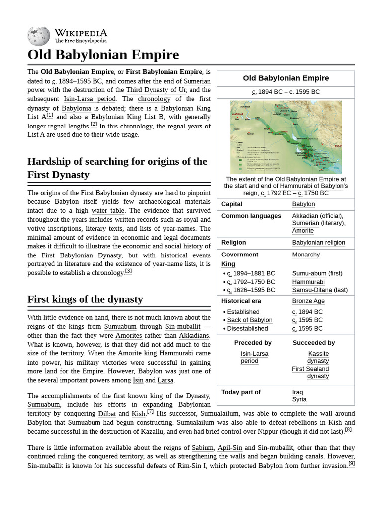 Old_Babylonian_Empire | PDF | Babylonia | Hammurabi