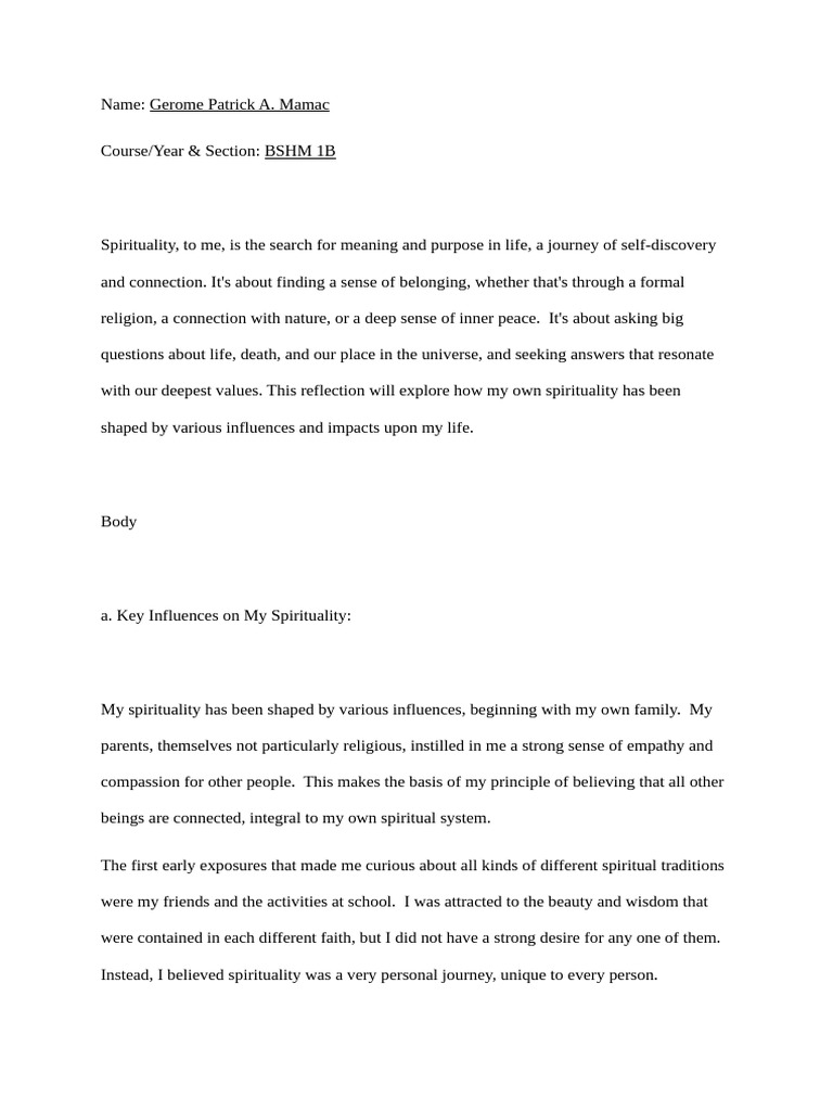 Spiritual Growth Reflection Essay | PDF | Spirituality | Meaning Of Life