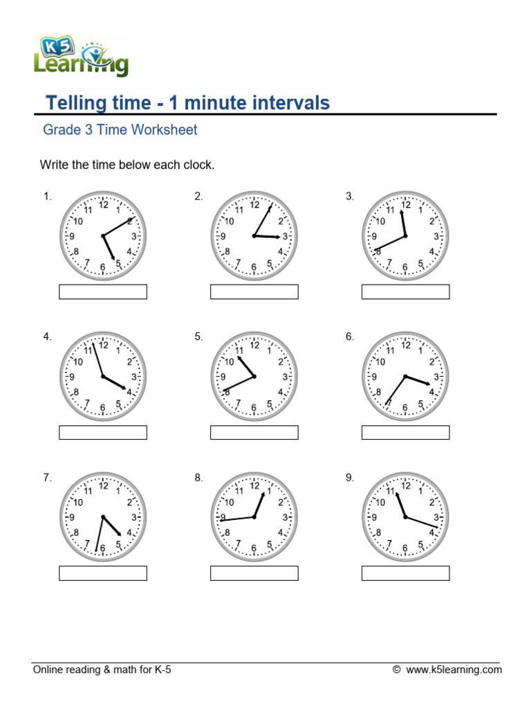 Grade 3 Telling Time 1 Minute Intervals F | PDF