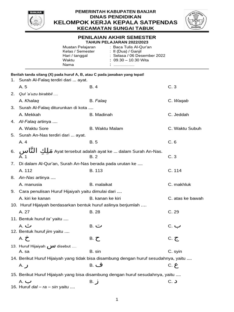 Soal Bta Kelas 2 | PDF
