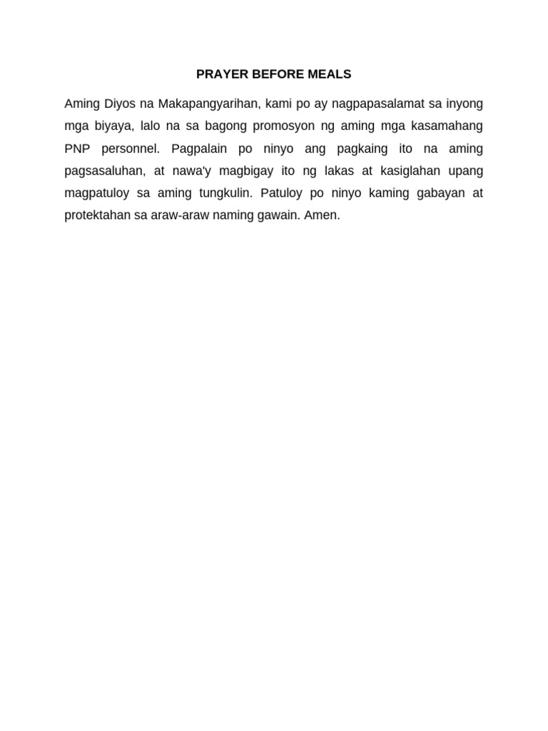 Prayer - Before Meals | PDF