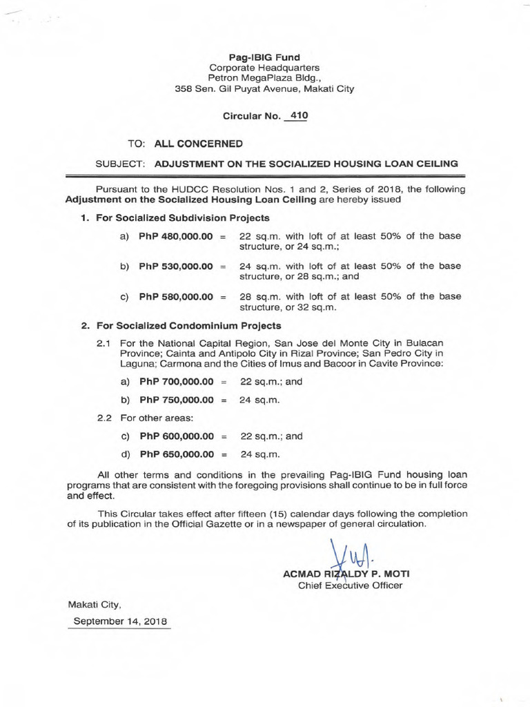 Adjustment on the Socialized Housing Loan Ceiling | PDF
