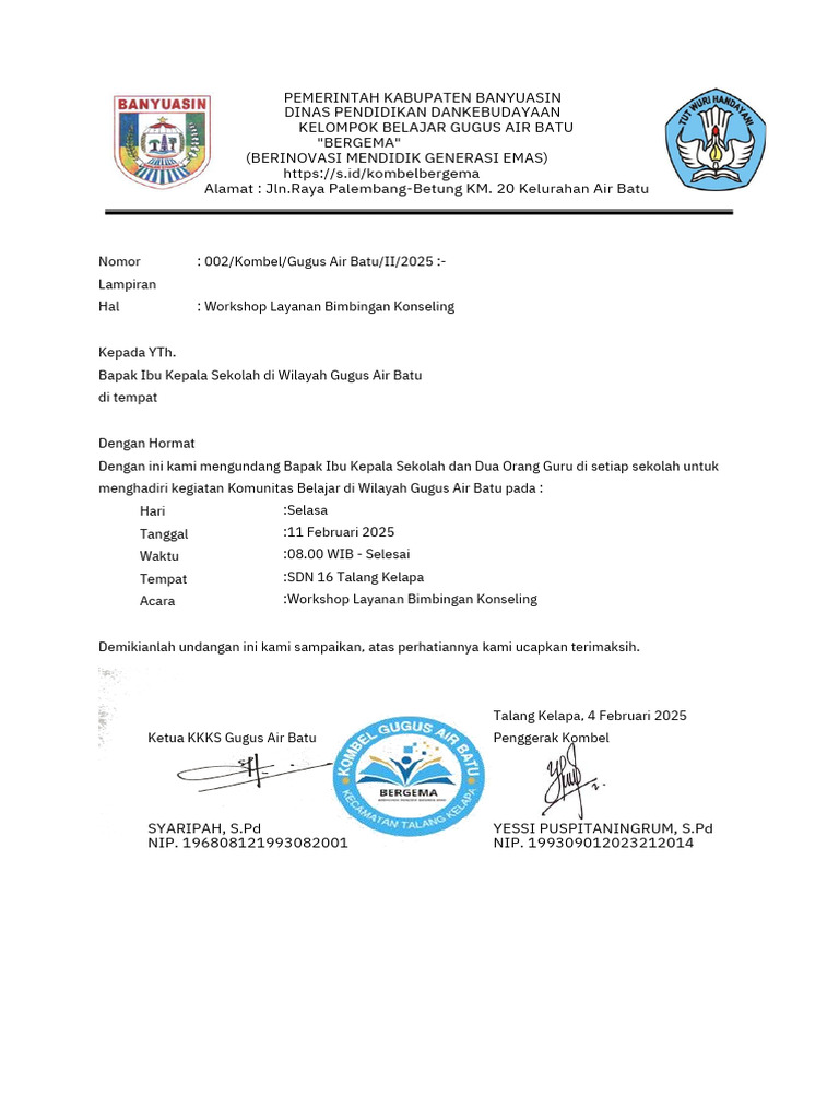 Undangan Workshop Bimbingan Konseling | PDF