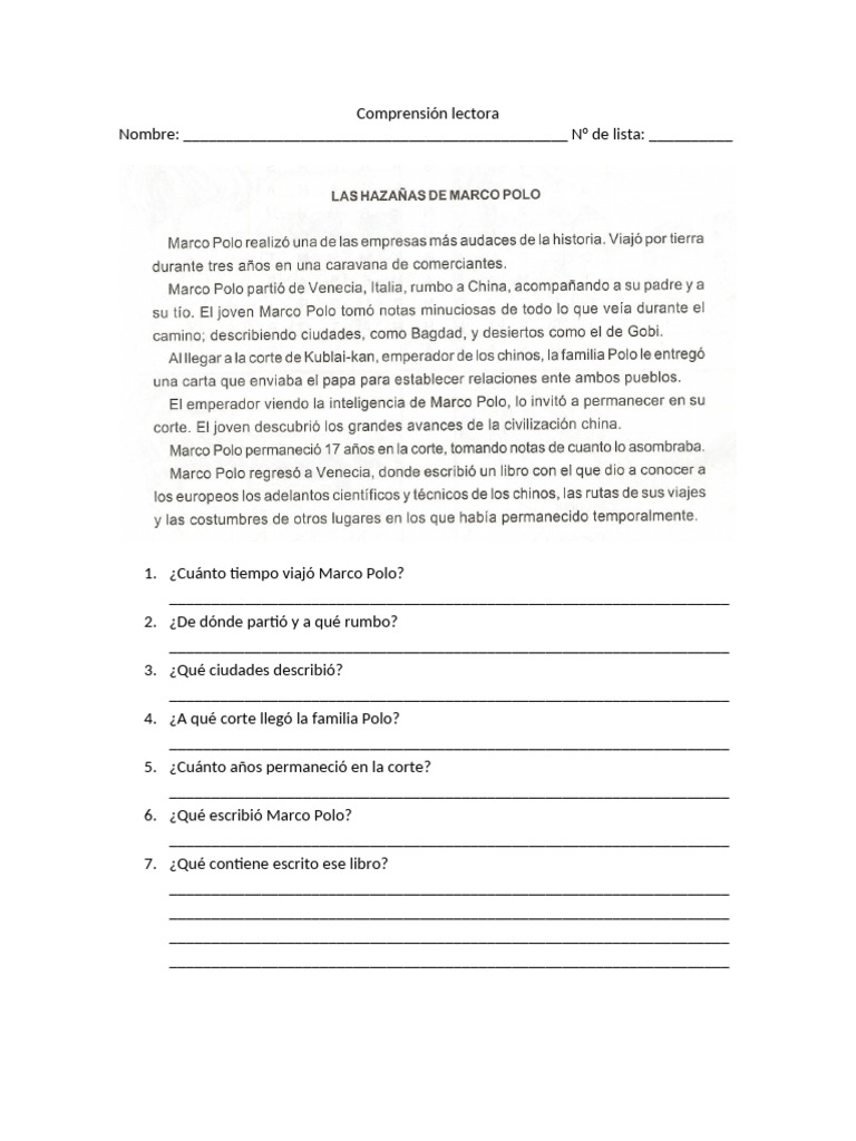 Ejercicio de Comprension Lectora | PDF