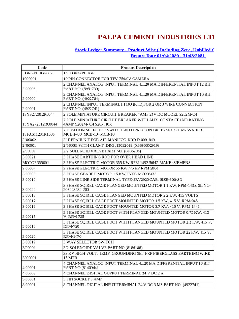 Palpa Cement Industries Product List | PDF | Electrical Connector ...