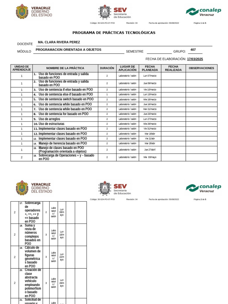 Prácticas de POO en Tecnología | PDF | Programación de computadoras