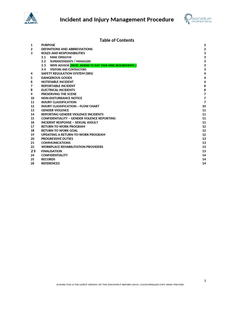 Incident and Injury Management Procedure | PDF | Wound | Violence