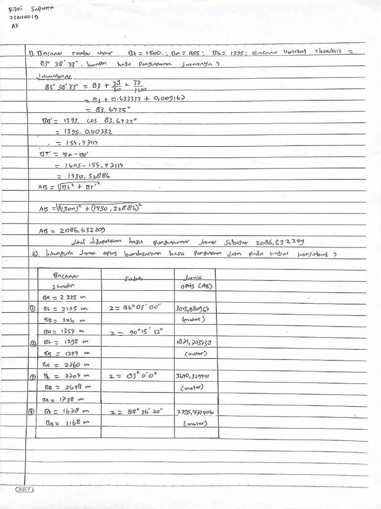 Tugas II - ILMU UKUR TANAH A3 - 230110019 - RISKI SAPUTRA | PDF