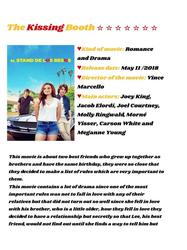 The Kissing Booth: Romance Drama Overview | PDF