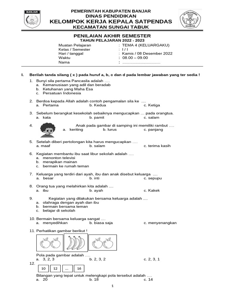 Soal Pas Kelas 1 Tema 4 | PDF