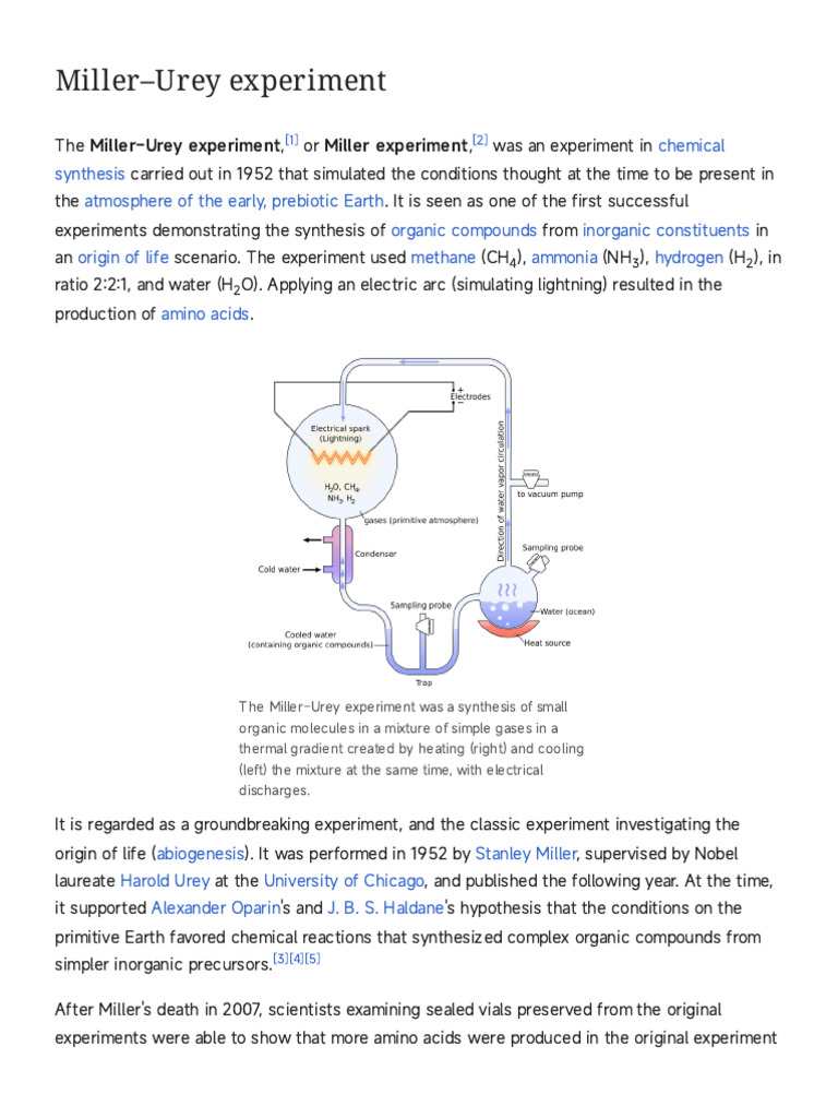 Miller-Urey Experiment Overview | PDF | Abiogenesis | Chemistry
