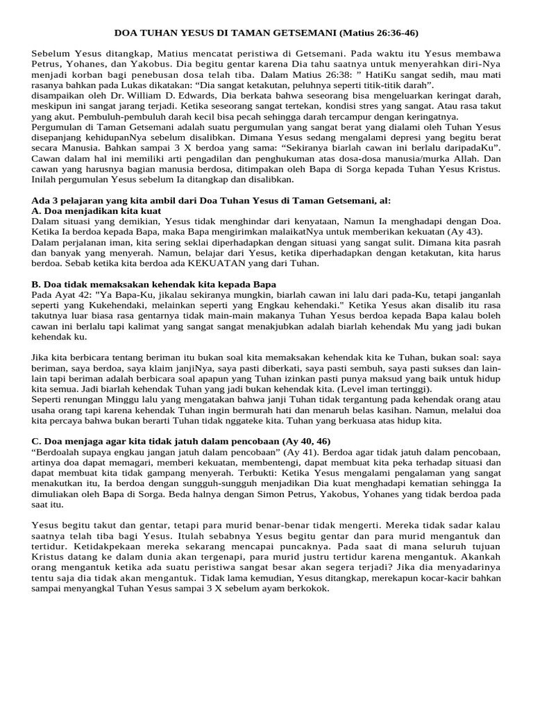 Firman Tuhan Doa Tuhan Yesus Di Taman Getsemani | PDF