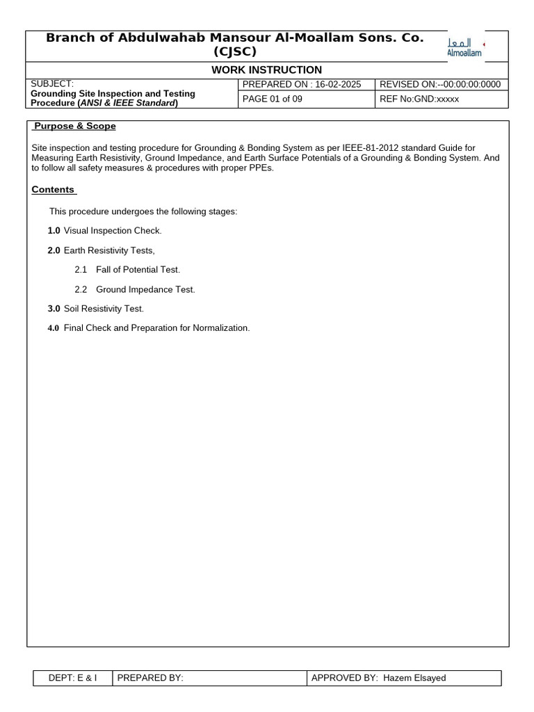 Grounding Inspection & Testing Procedure | PDF | Electrical Resistivity ...