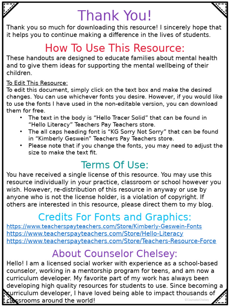 Editable Mental Health Handouts | PDF | Mental Health | Mental Disorder