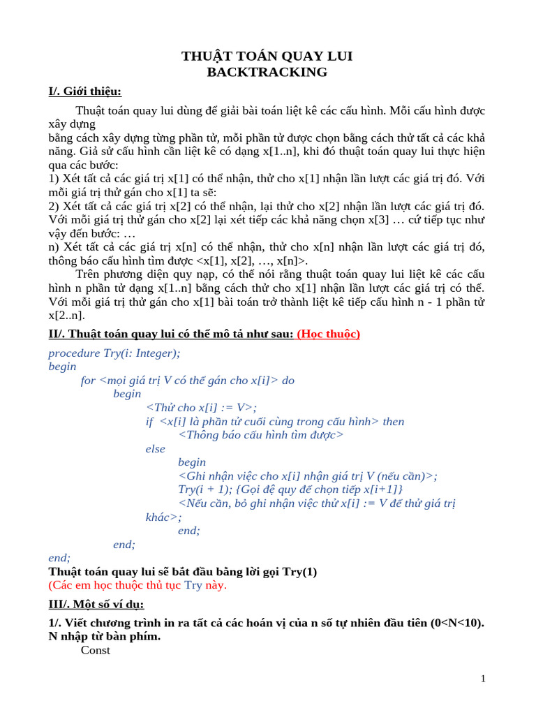 Chuyên đề quay lui | PDF