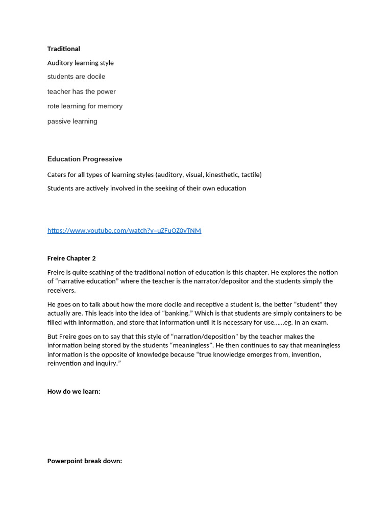 Traditional Vs Progressive Education | PDF | Philosophy Of Education ...