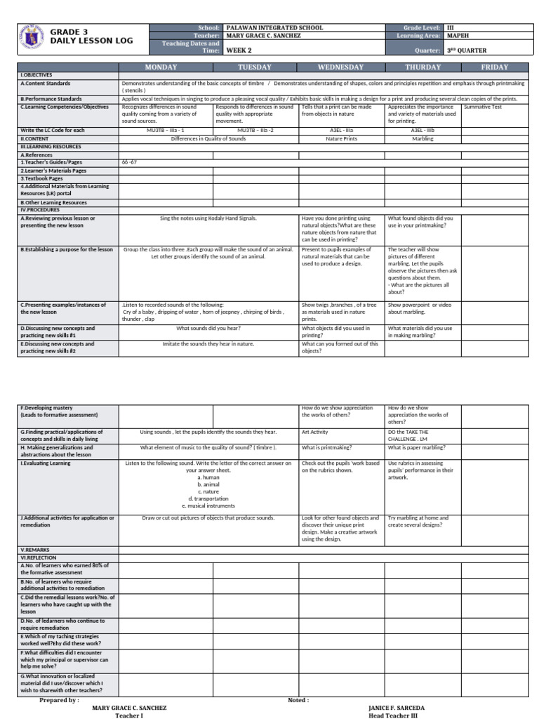 DLL_MAPEH 3_Q3_W2 | PDF | Learning | Cognition