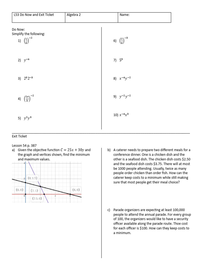L54 Do now and exit ticket | PDF