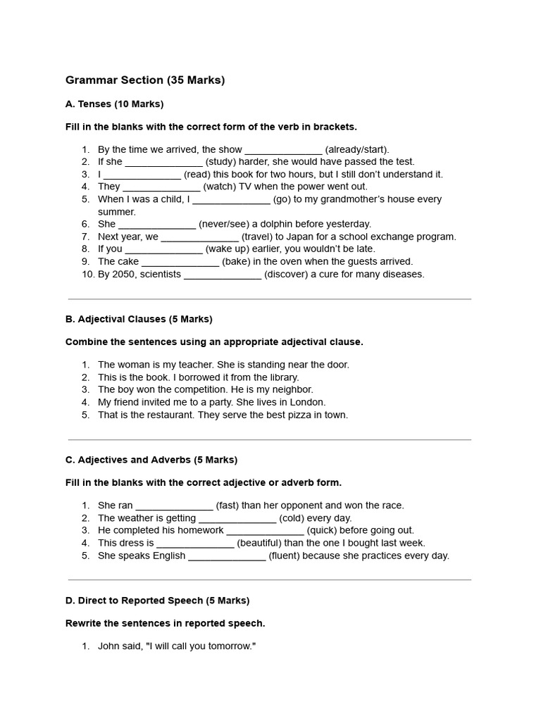 Grammar Section (35 Marks) | PDF | Adjective | Languages