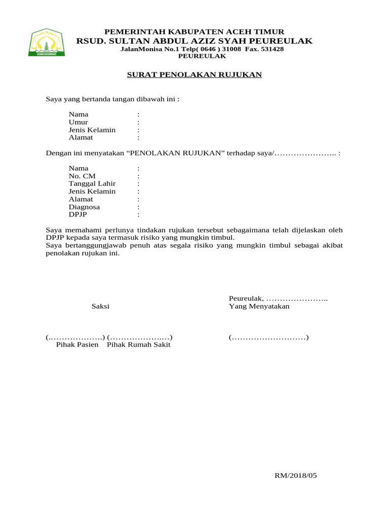 11. FORM PENOLAKAN RUJUKAN | PDF