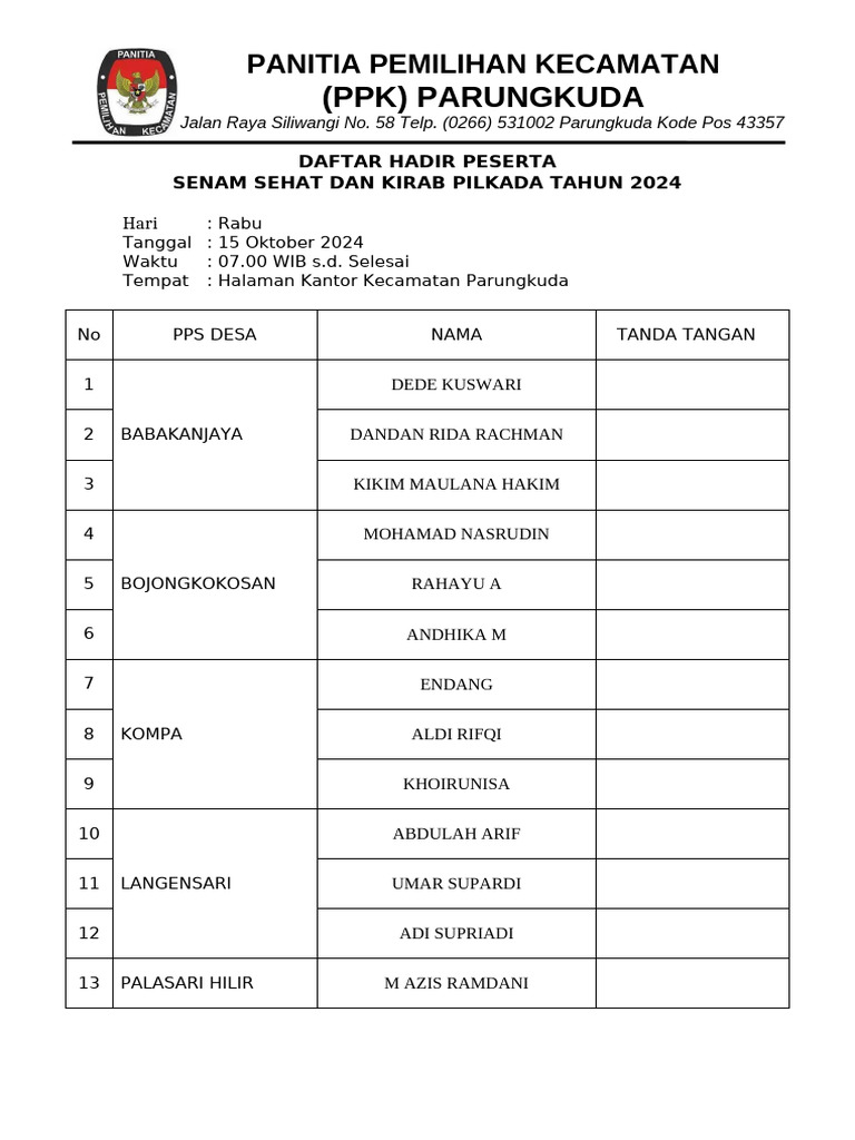Daftar Hadir PPK | PDF