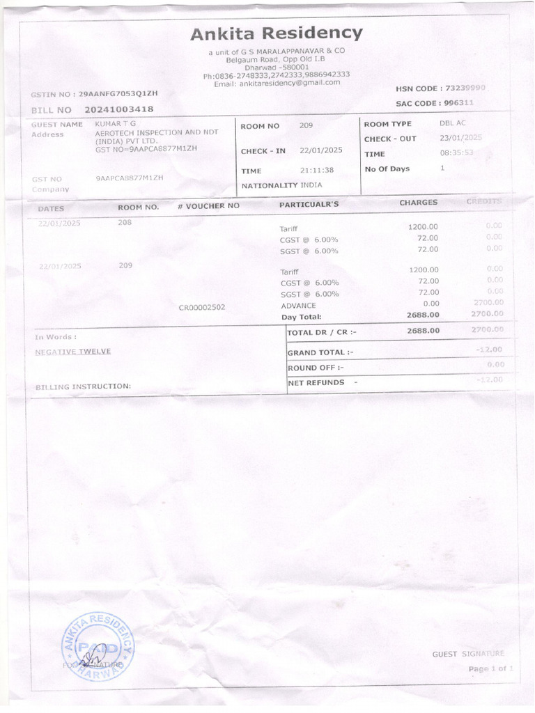 Hotel Bill Scan | PDF