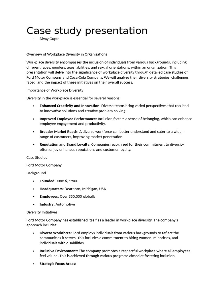 Workplace Diversity Case Studies: Ford & Coca-Cola | PDF | Diversity ...