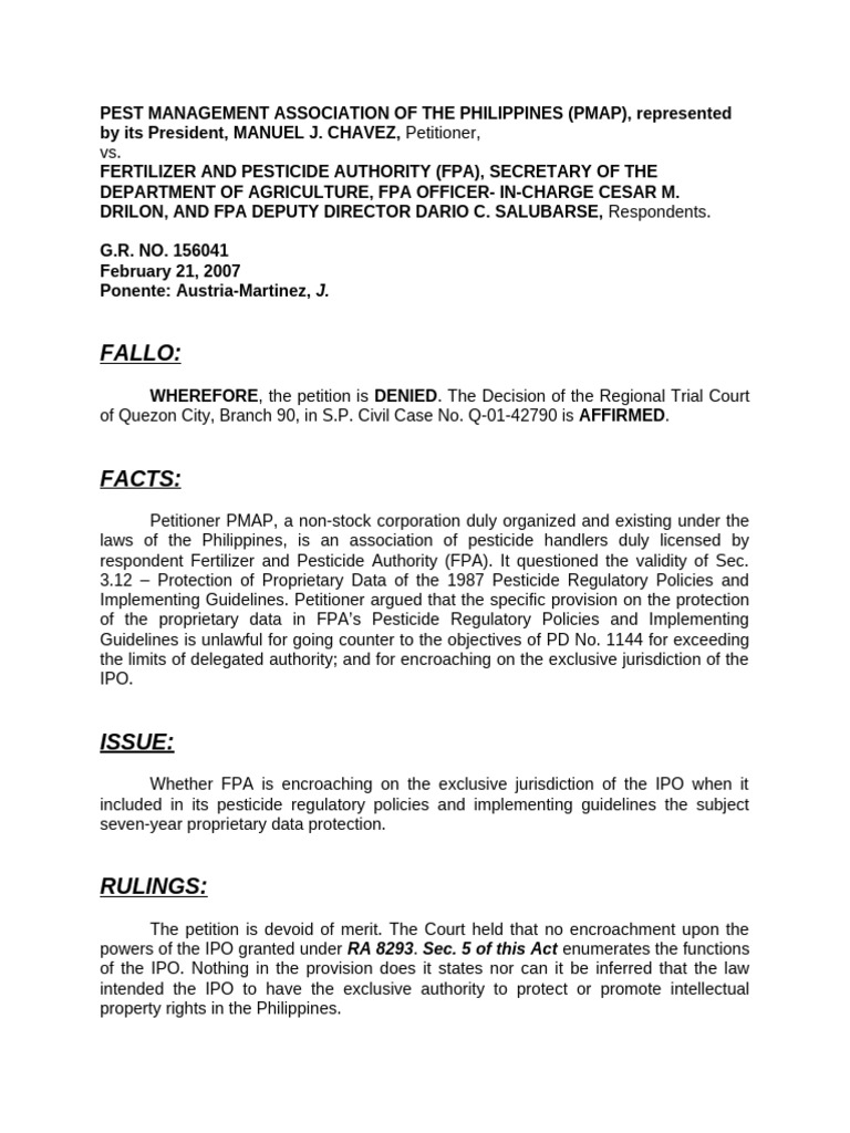 PMAP vs. FPA: Pesticide Data Protection Case | PDF | Public Law | Justice