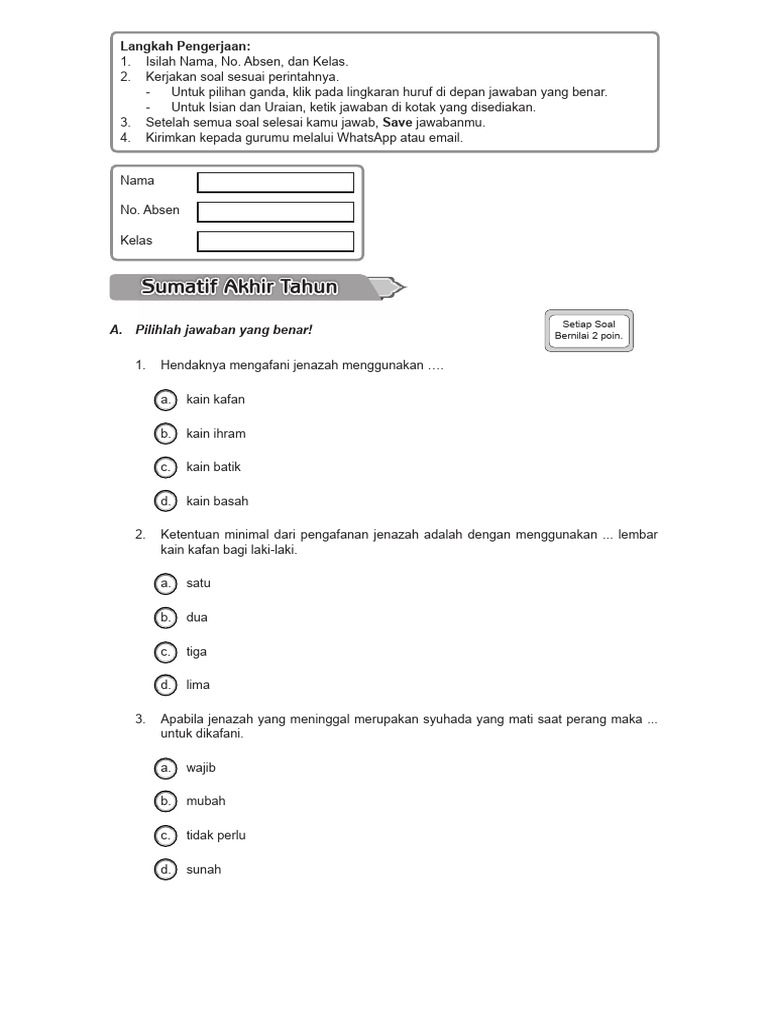 MTs Fikih Kelas 9 Sumatif Akhir Tahun | PDF