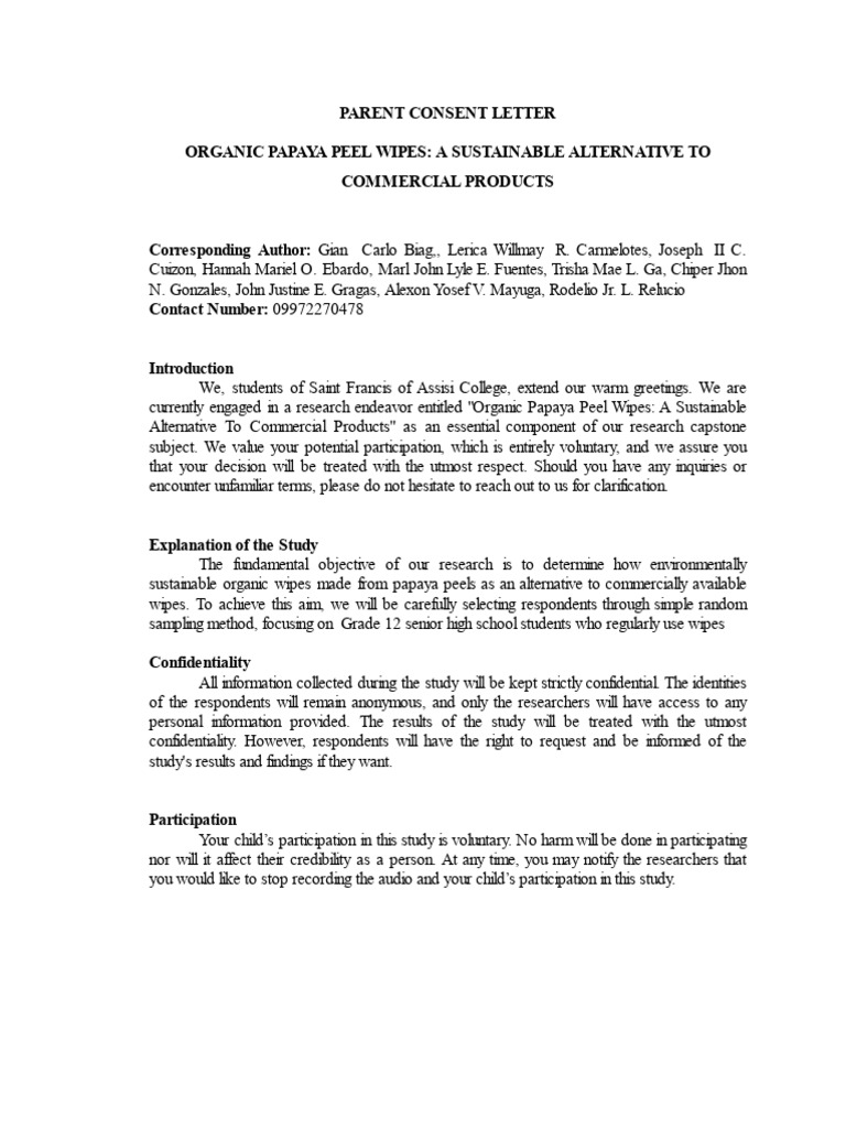 PARENT CONSENT LETTER | PDF