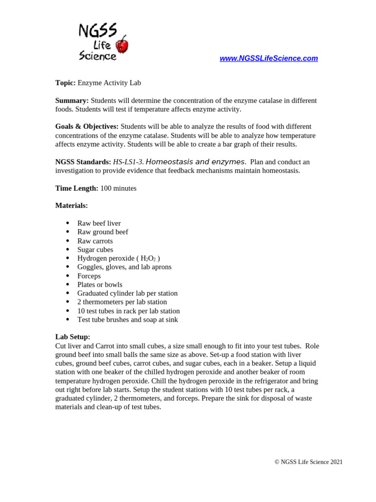 enzyme_activity_lab | PDF | Catalase | Hydrogen Peroxide