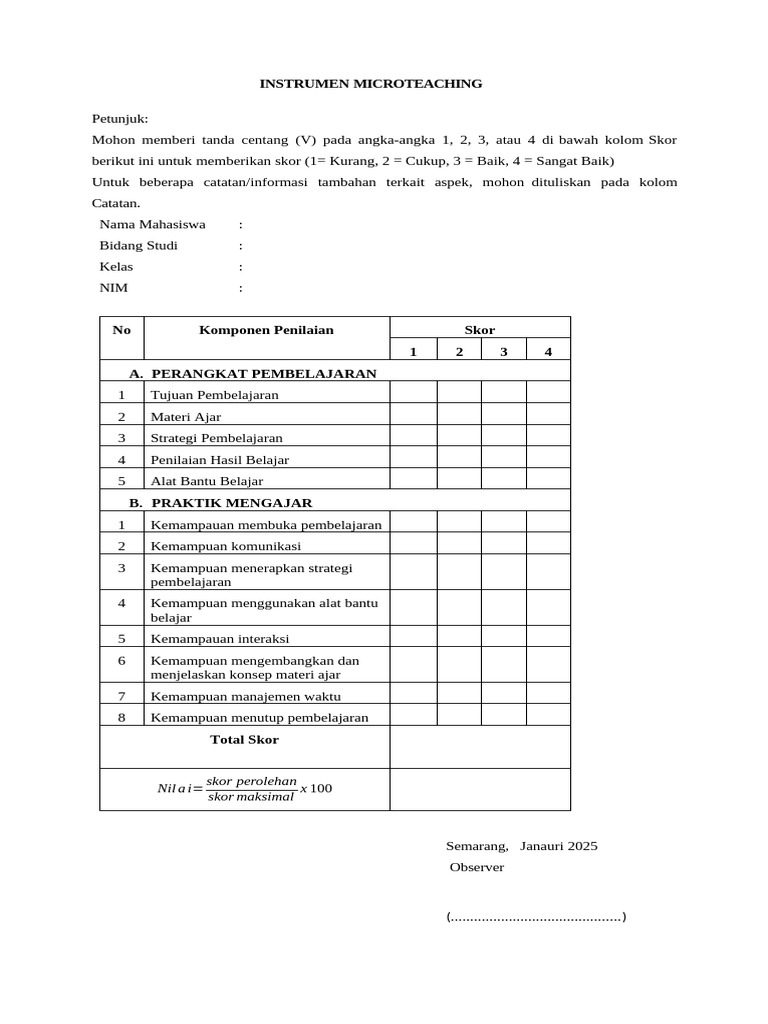 Penilaian Microteaching Mahasiswa | PDF