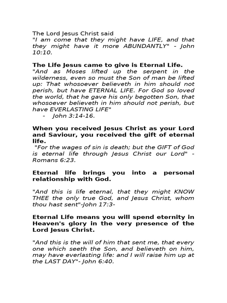 Keys to Abundant Eternal Life in Christ | PDF | Eternal Life ...