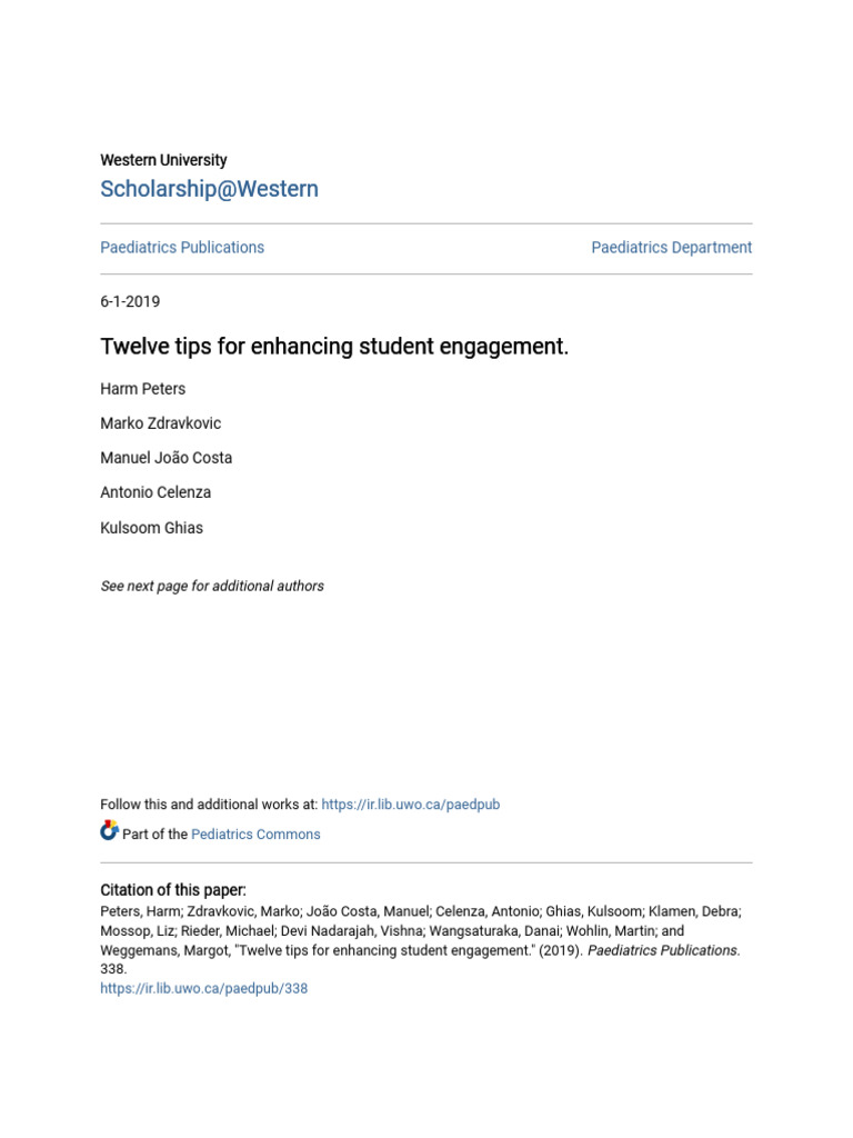 Twelve Tips For Enhancing Student Engagement. | PDF | Curriculum | Teachers