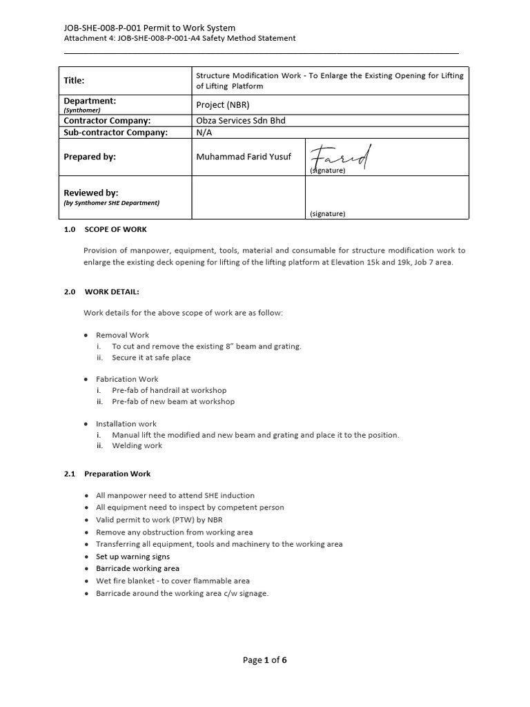 68 SMS - Structure Modification Work - To Enlarge The Existing Opening ...
