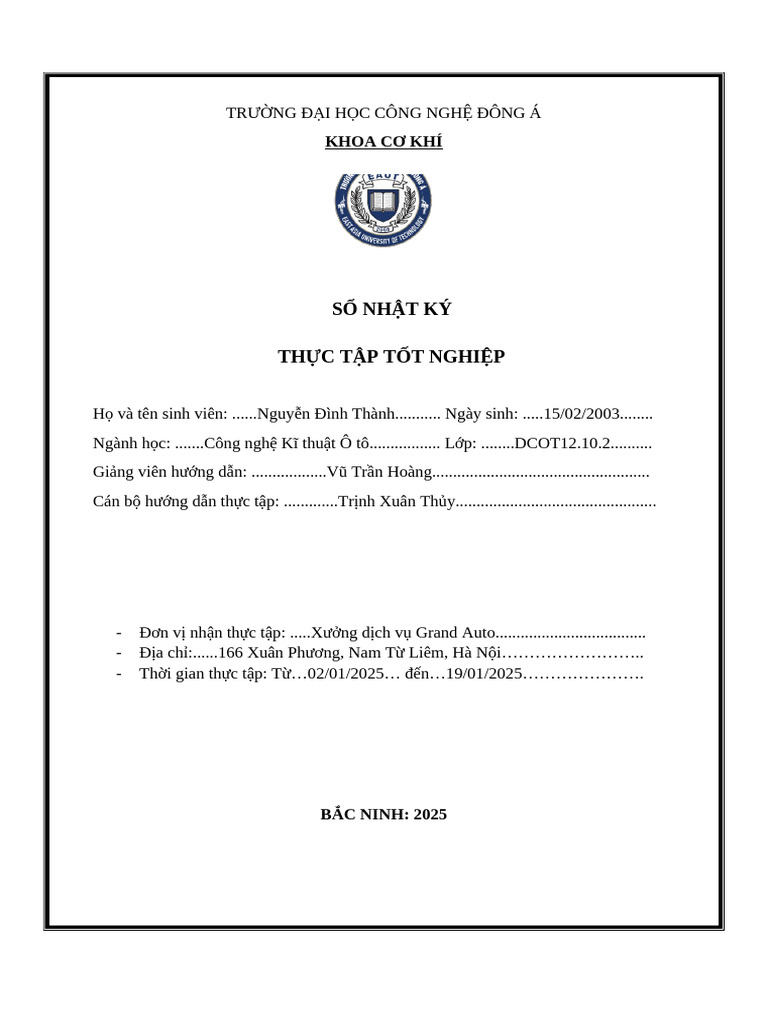 Nhật Ký Thực Tập K12 | PDF