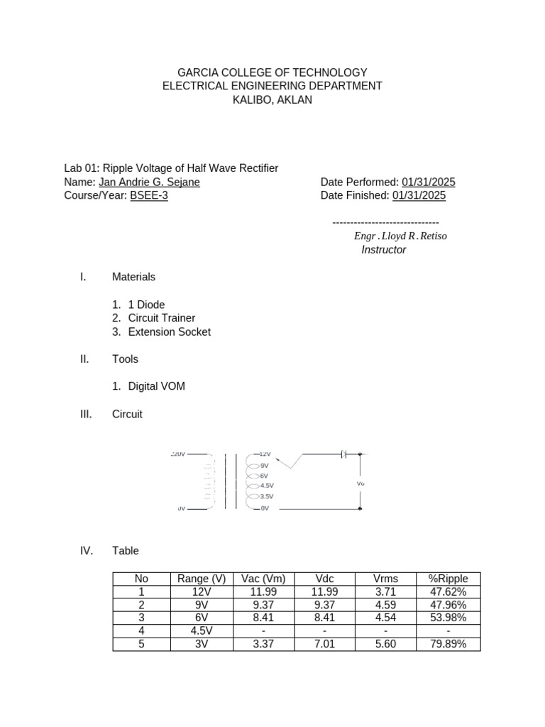 Laboratory Report INDUSTRIAL | PDF | Voltage | Rectifier