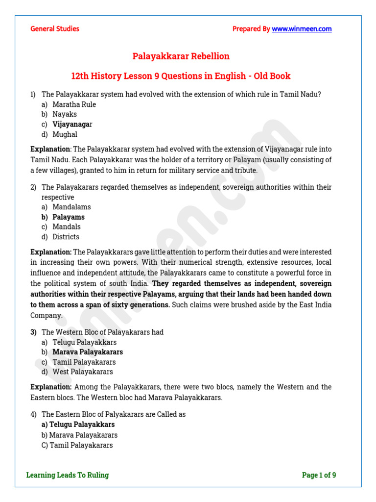 Palayakkarar Rebellion Overview | PDF