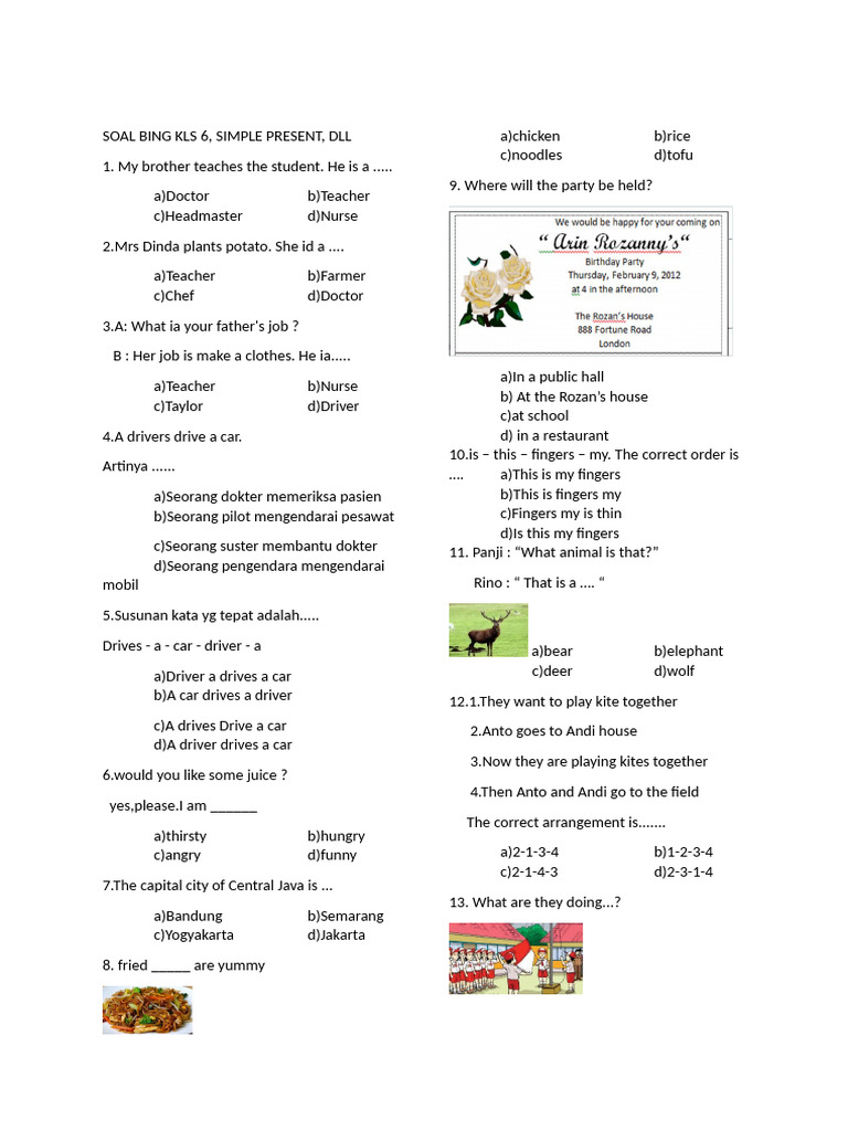 Soal Bing KLS 6, Simple Present, DLL | PDF
