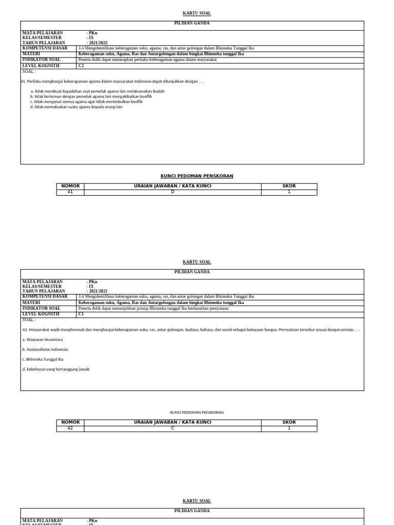 Kartu Soal PKN 2022 | PDF