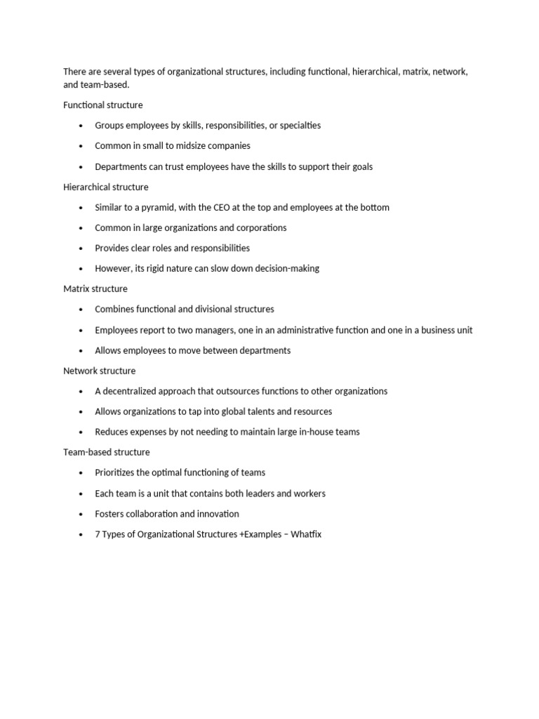 Types of Organizational Structures | PDF | Organizational Structure | Goal
