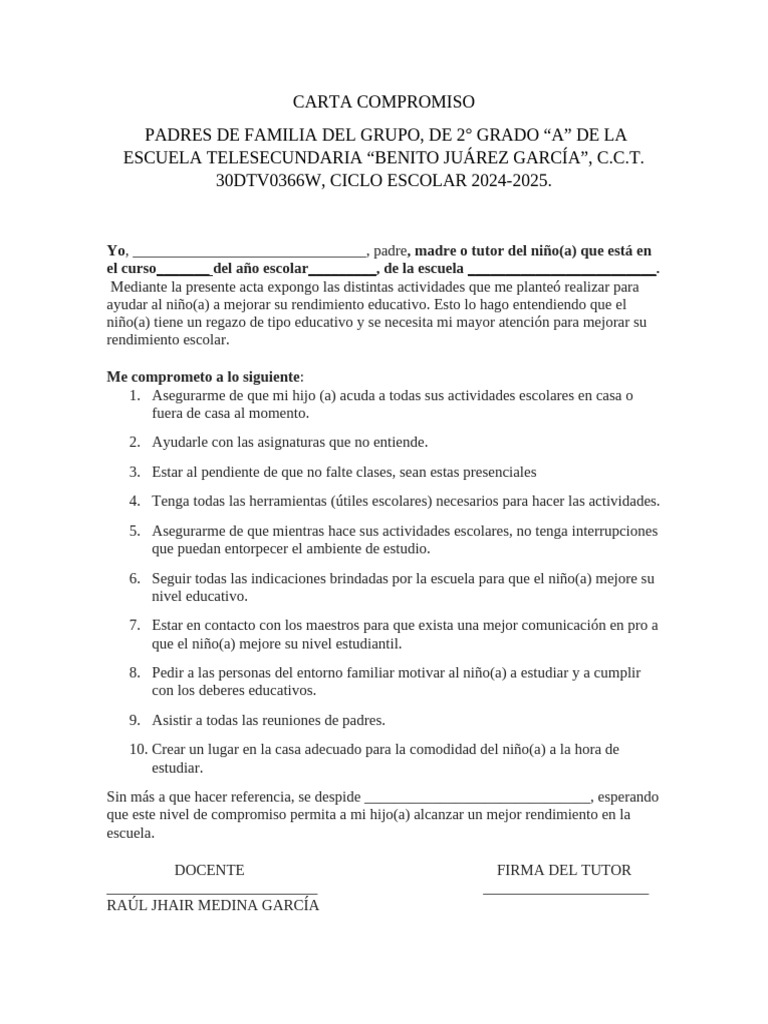 CARTA COMPROMISO | PDF