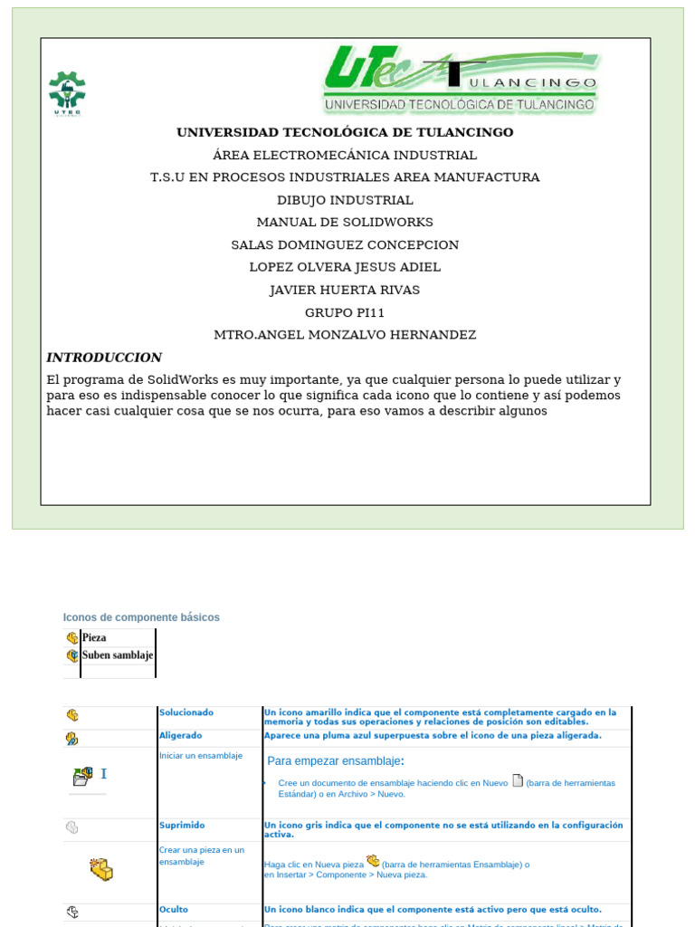 Manual de SolidWorks: Iconos y Funciones | PDF | Engranaje | Perforar