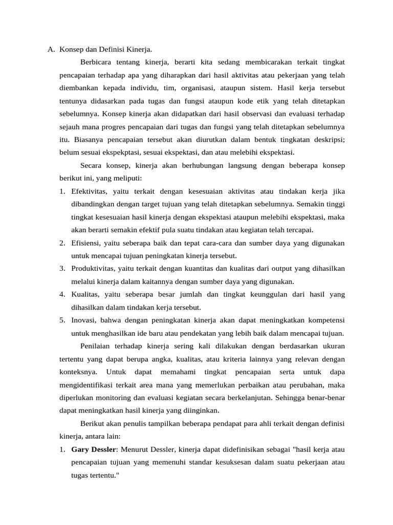 Definisi dan Konsep Kinerja | PDF