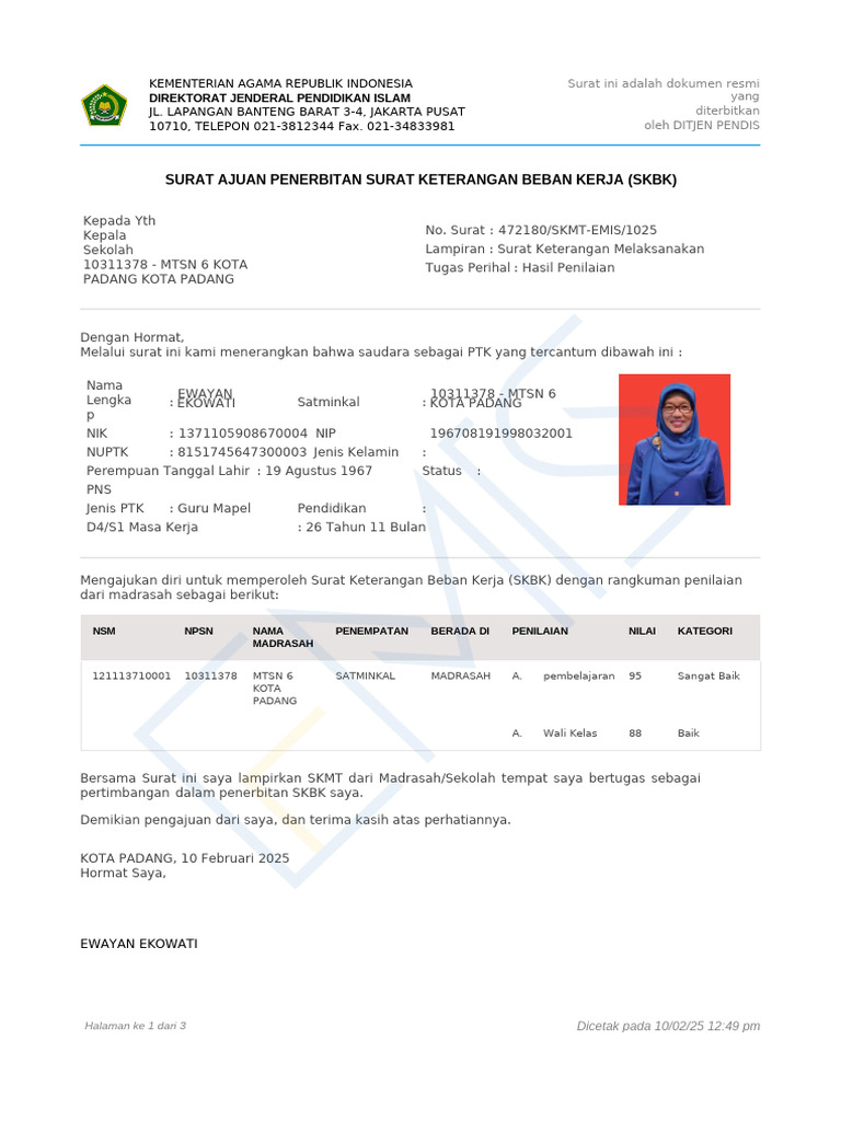 Surat Pengajuan SKBK | PDF